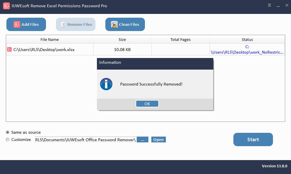 IUWEsoft Remove Excel Permissions Password Pro User Guide